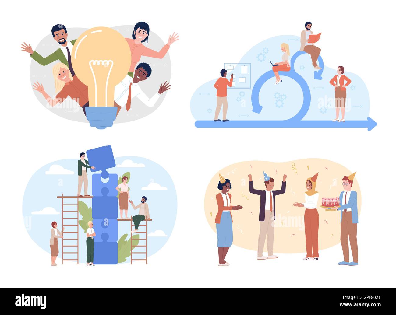 Effective team dynamics flat concept vector spot illustrations pack ...