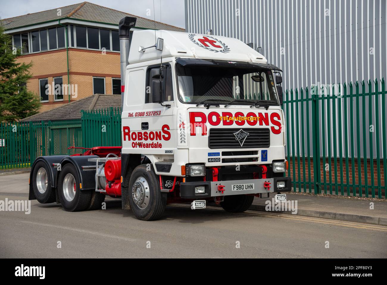 Classic British Foden Alpha truck parted on a business park side road ...