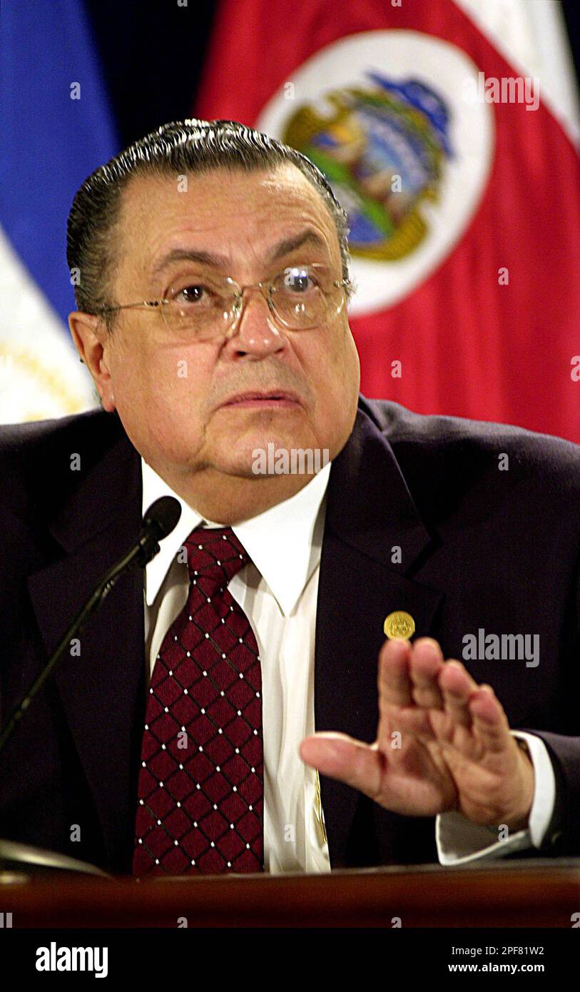 Costa Rican President Abel Pacheco speaks during a press conference at ...