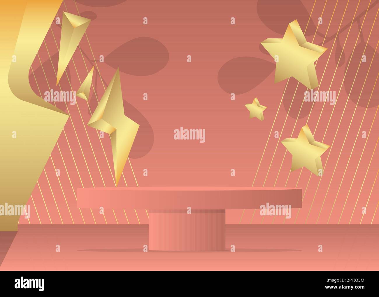 Gold and Light Red pedestal podium. Realistic cylinder stage showcase ...