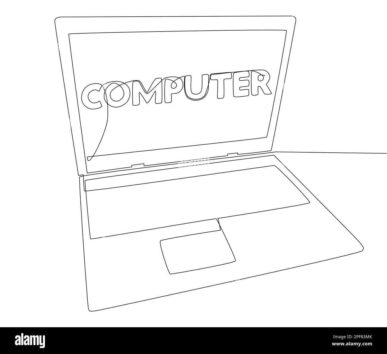 One Continuous Line Of Laptop With Computer Word Thin Line
