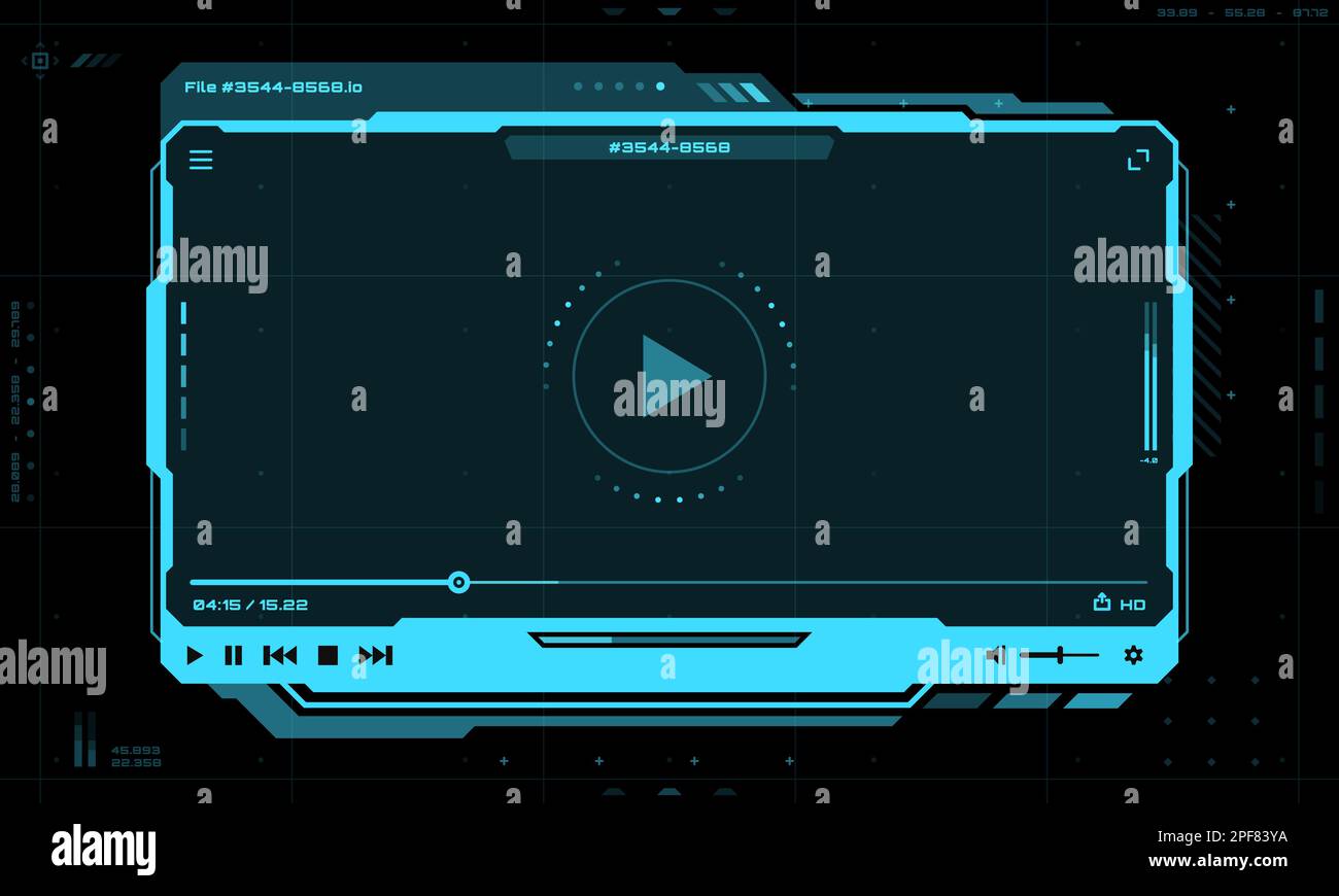 HUD video player futuristic interface, vector multimedia screen frame ...