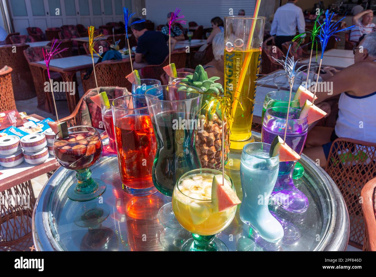 Cocktail display restaurant shops and bars on beach promenade co hi-res ...