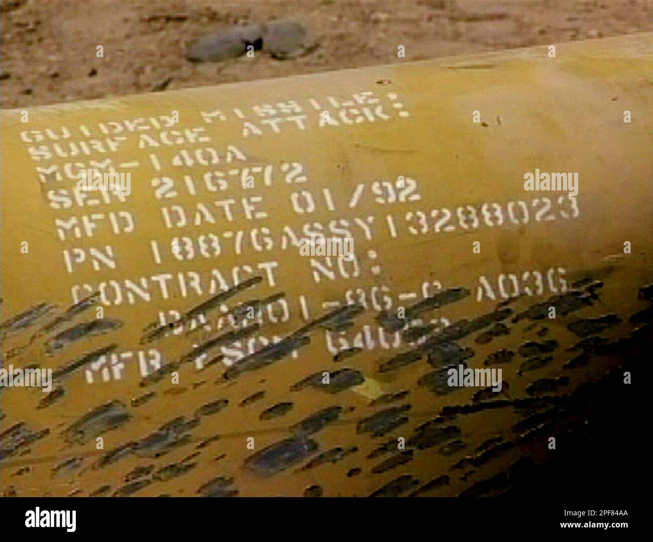 Marking on missile wreckage, seen in this image from video, is shown in ...