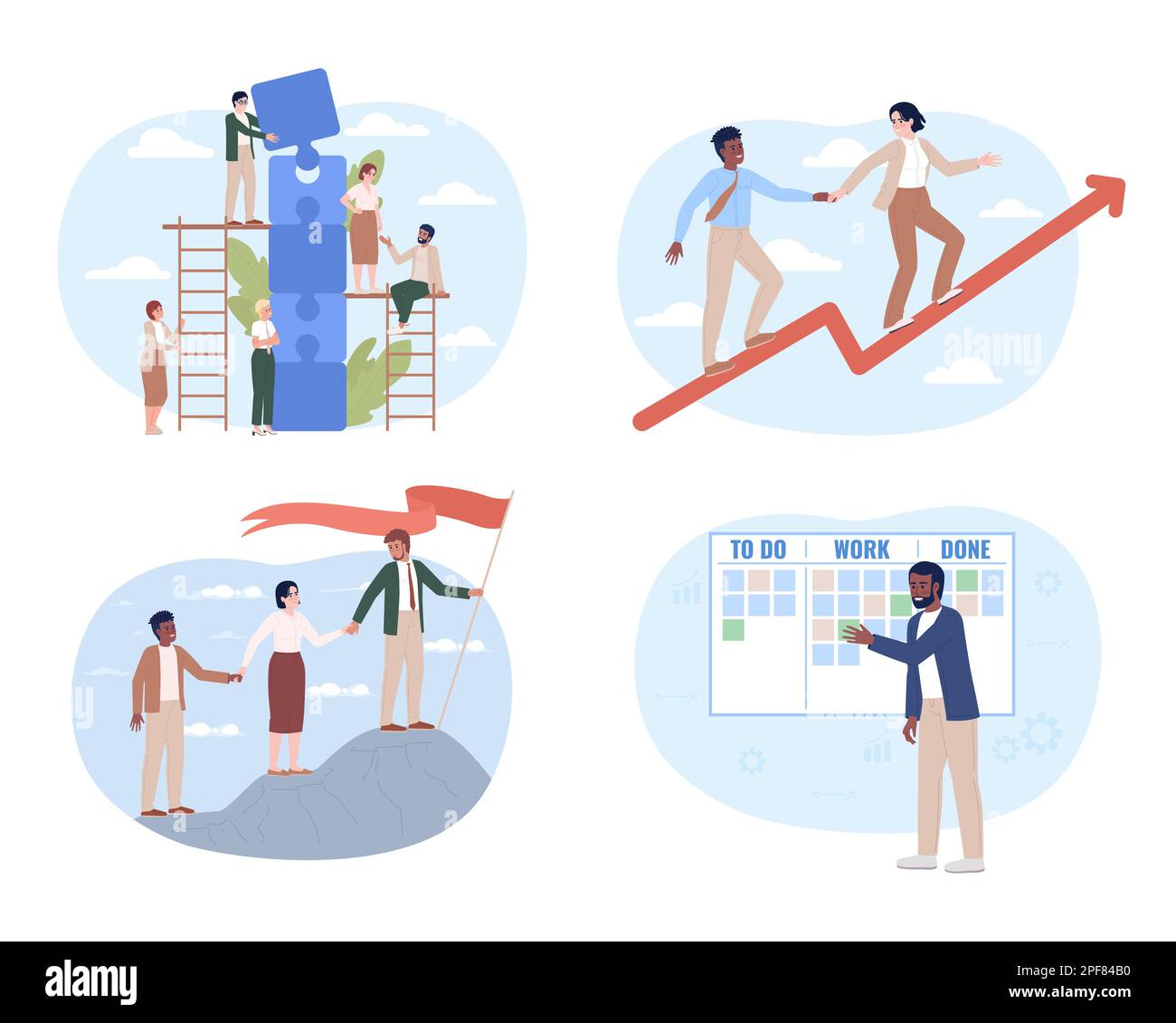 Effective team management flat concept vector spot illustrations pack ...