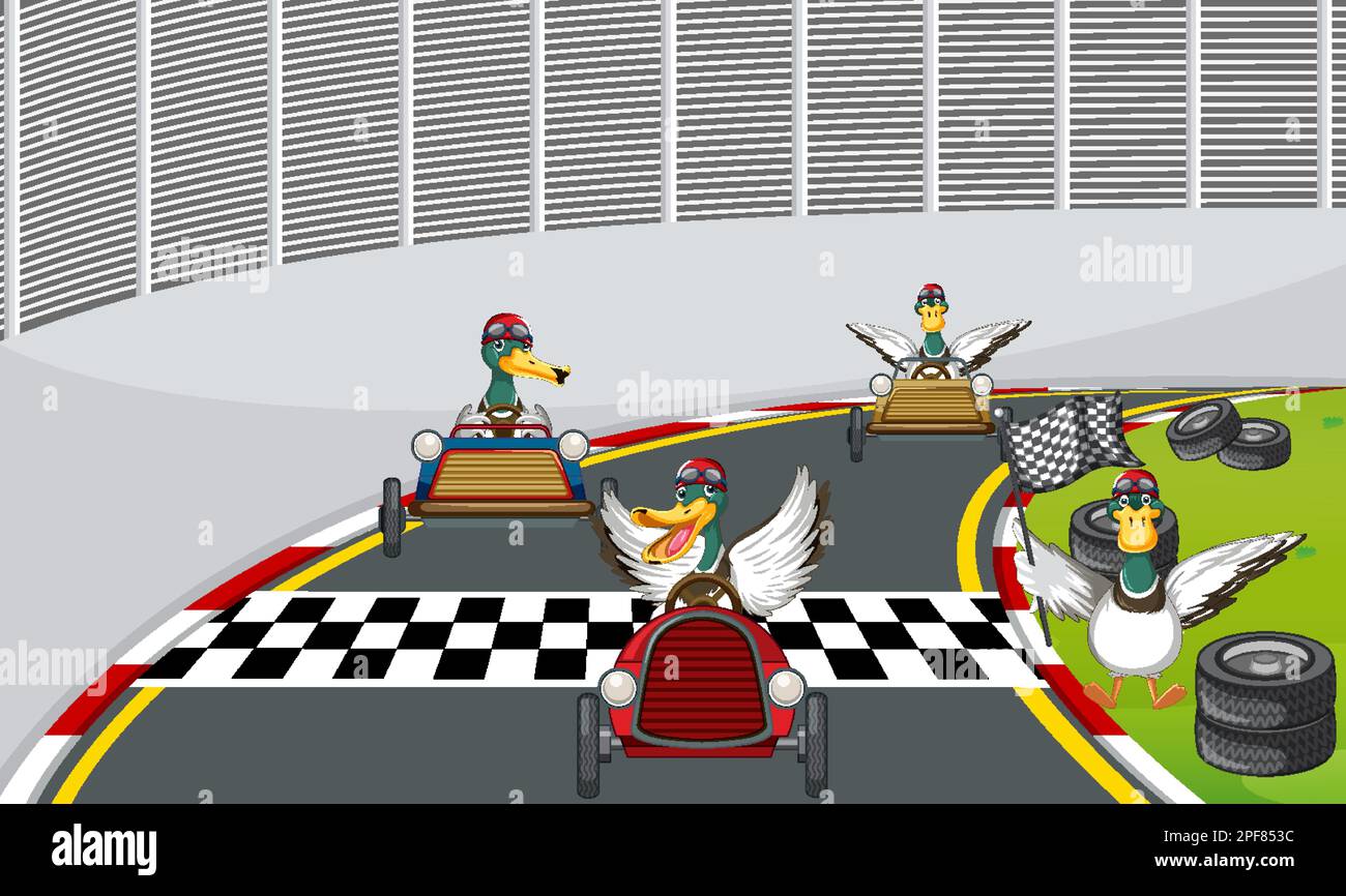 Soap box derby race with ducks cartoon character illustration Stock Vector Image & Art - Alamy