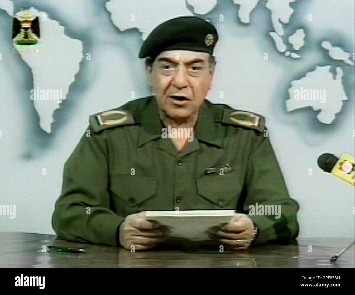 Mohammed Saeed al-Sahhaf, Iraqi Information Minister, is shown ...