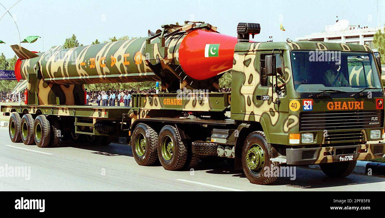 A Pakistan-made Ghauri missile, which has a range of 1,500 kilometers ...
