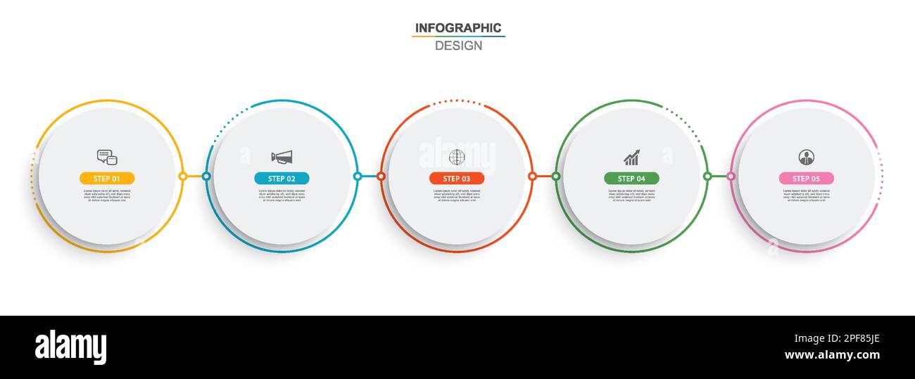 Infographics circle timeline with 5 number data template. Vector ...