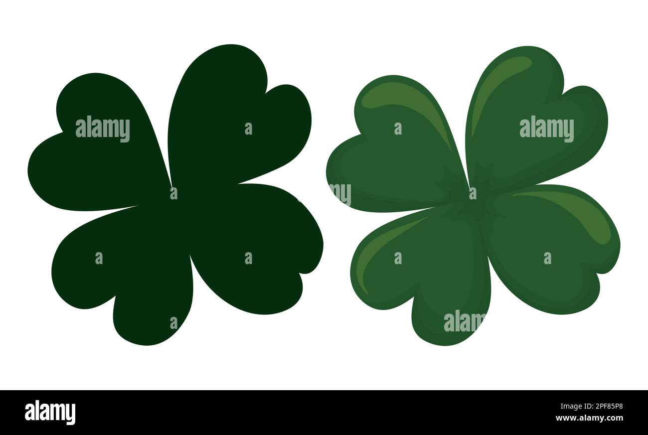 Pair of clovers, one in green flat silhouette and the other in cartoon ...