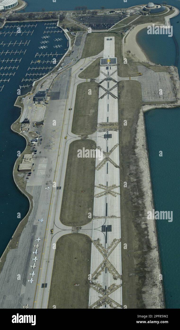 The runway of Meigs Field is shown in this aerial view Monday, March 31 ...