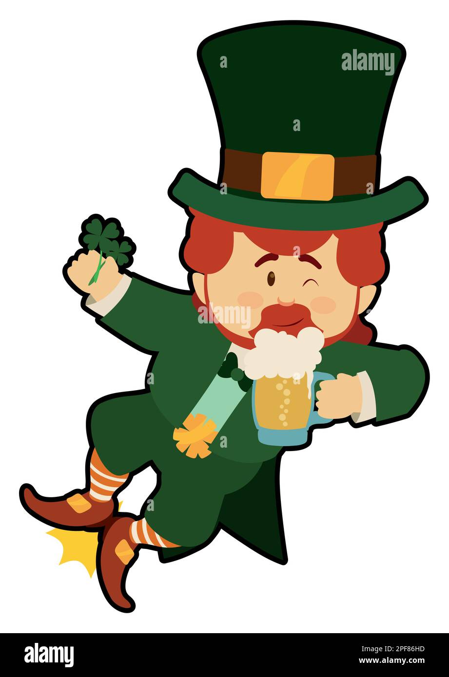 Festive Leprechaun with green clothes, clicking his heels while ...