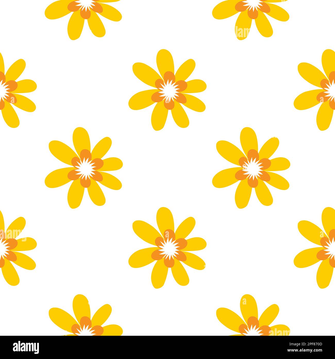 Cute yellow flowers pattern on white background - funny vector floral ...
