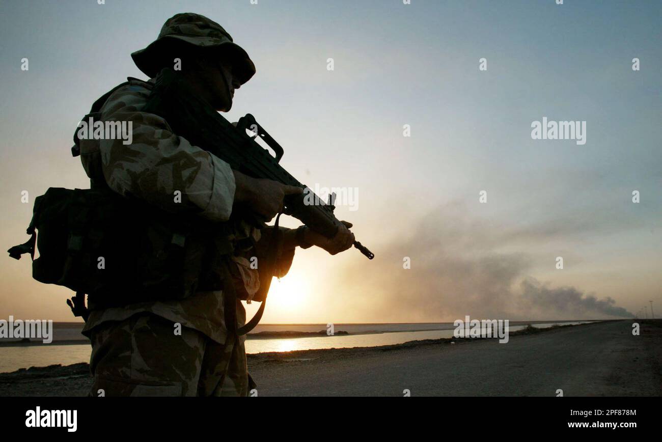 A British soldier from 29 Commando Regiment Royal Artillery stands on ...