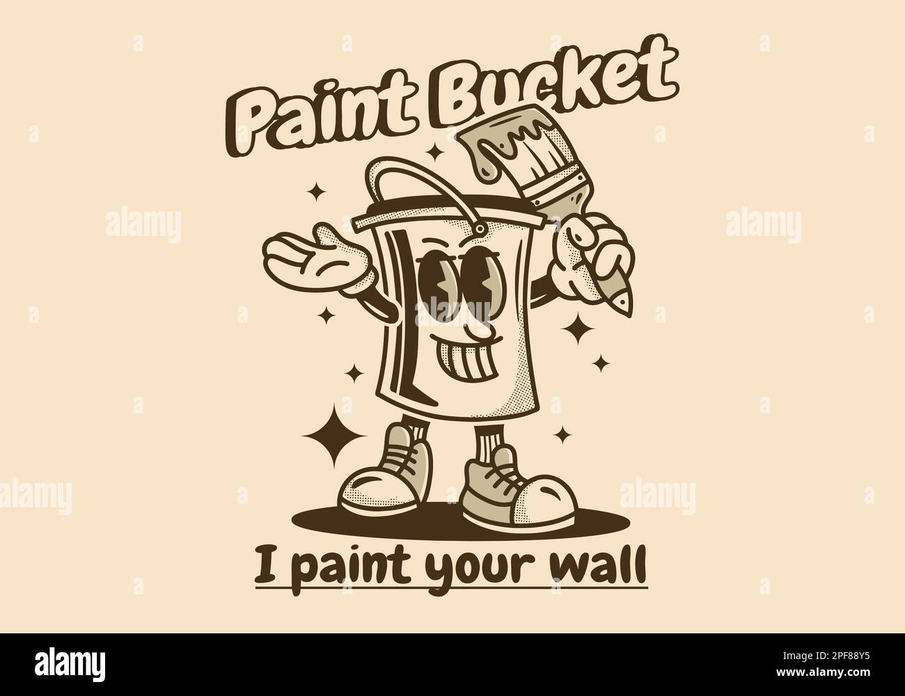 Paint bucket mascot character design with smiling face in vintage color ...