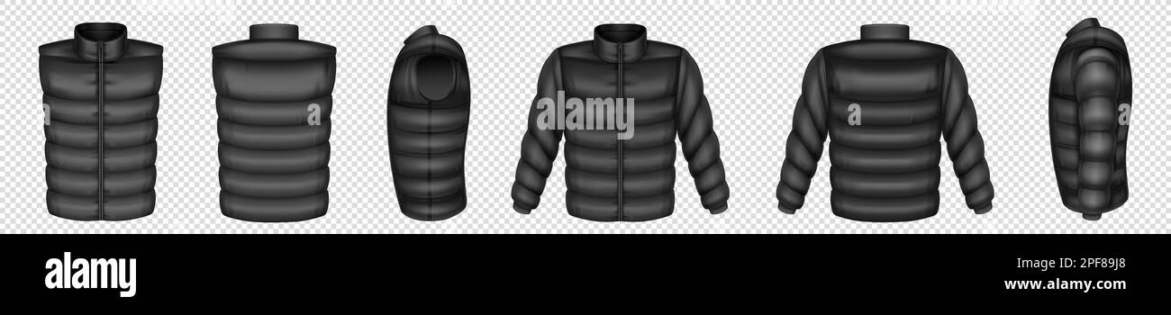 Realistic set of puffer jacket and vest mockups isolated on transparent ...