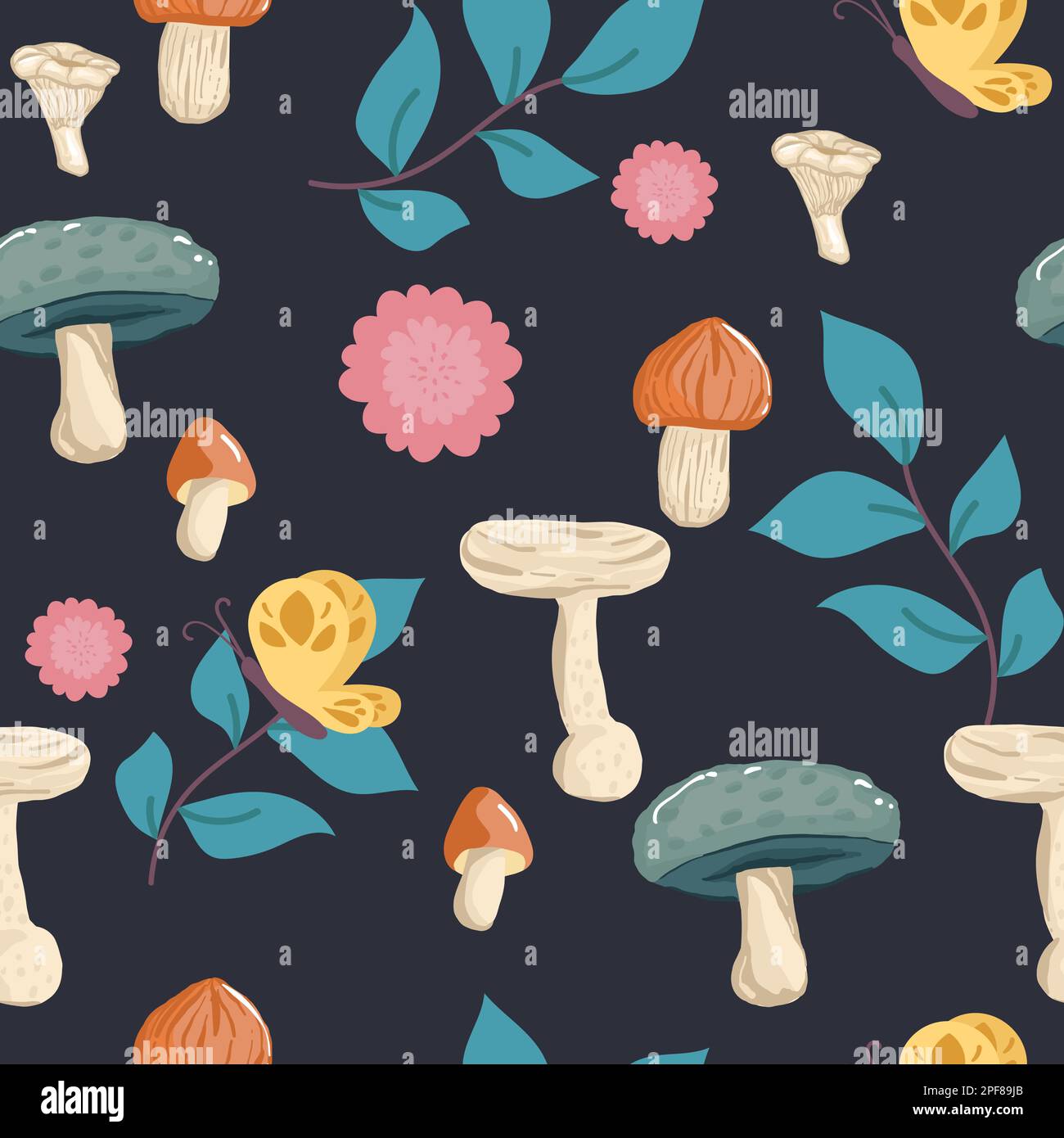 mushroom seamless pattern design - cute mushrooms with white dots on ...