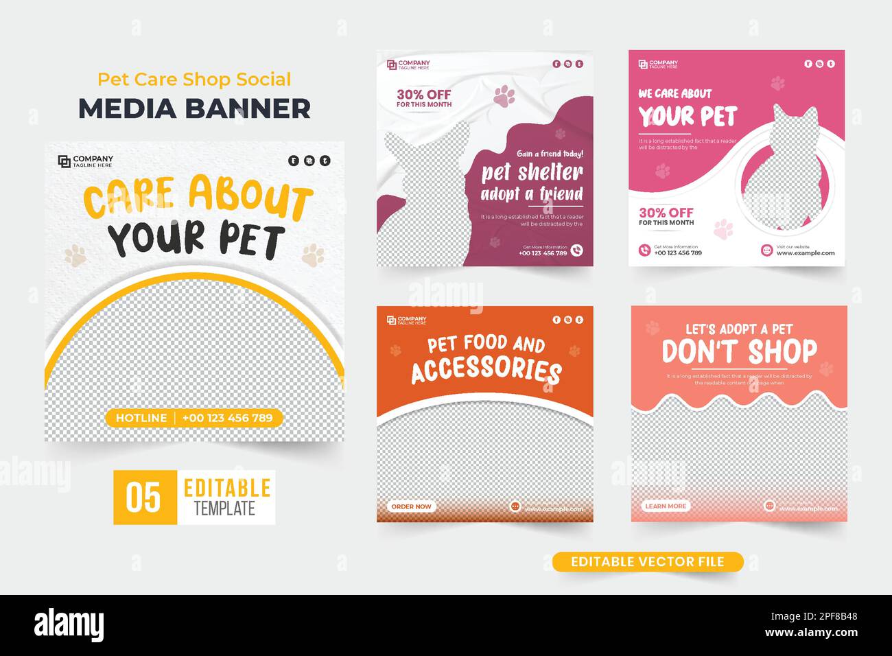 Pet care shop social media post template collection for marketing. Pet ...