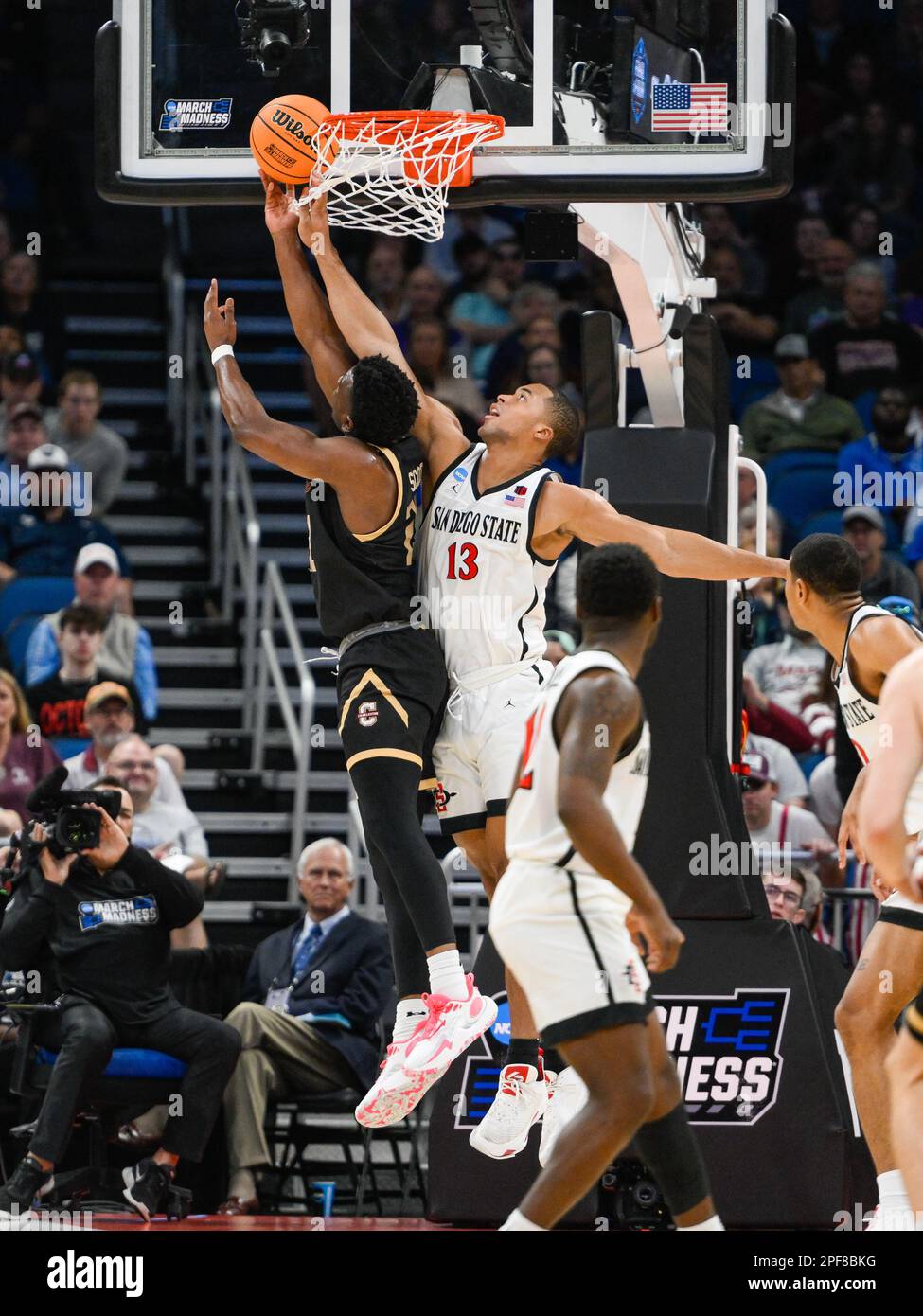 March 16, 2023: San Diego State Aztecs forward Jaedon LeDee (13) blocks ...