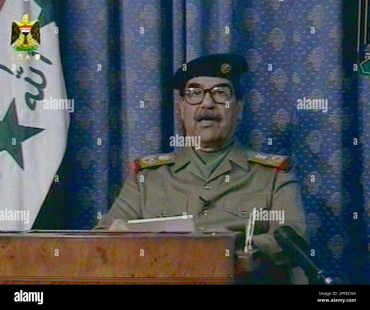 Iraqi President Saddam Hussein is shown during a nationally televised ...