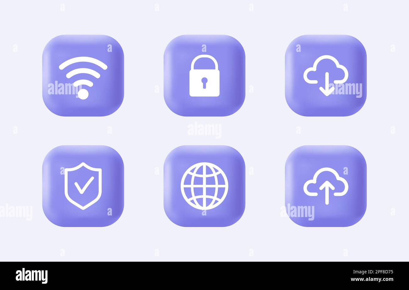3d internet security icon set. Shield, wifi, lock, downloading ...