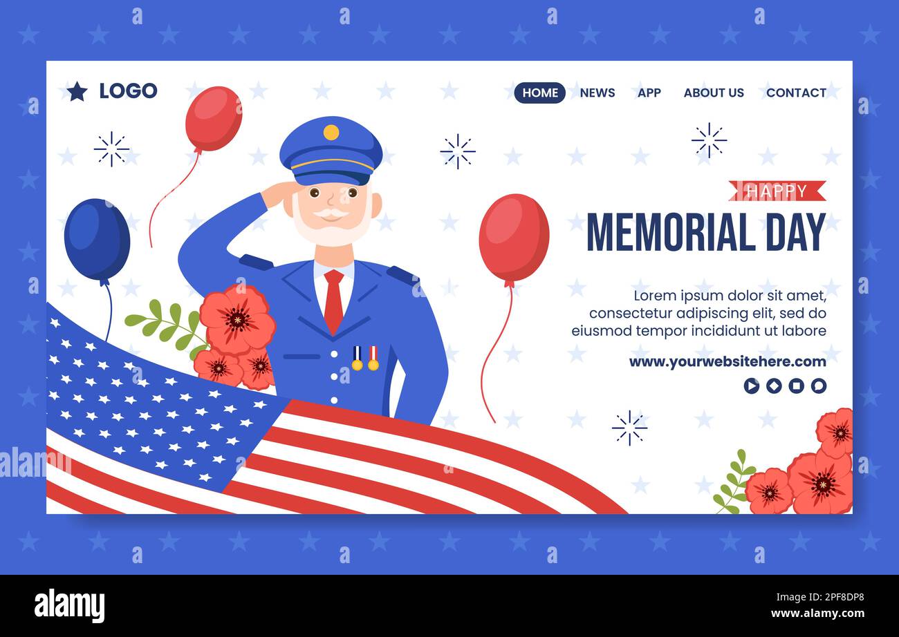 Memorial Day Social Media Landing Page Flat Cartoon Hand Drawn Template ...