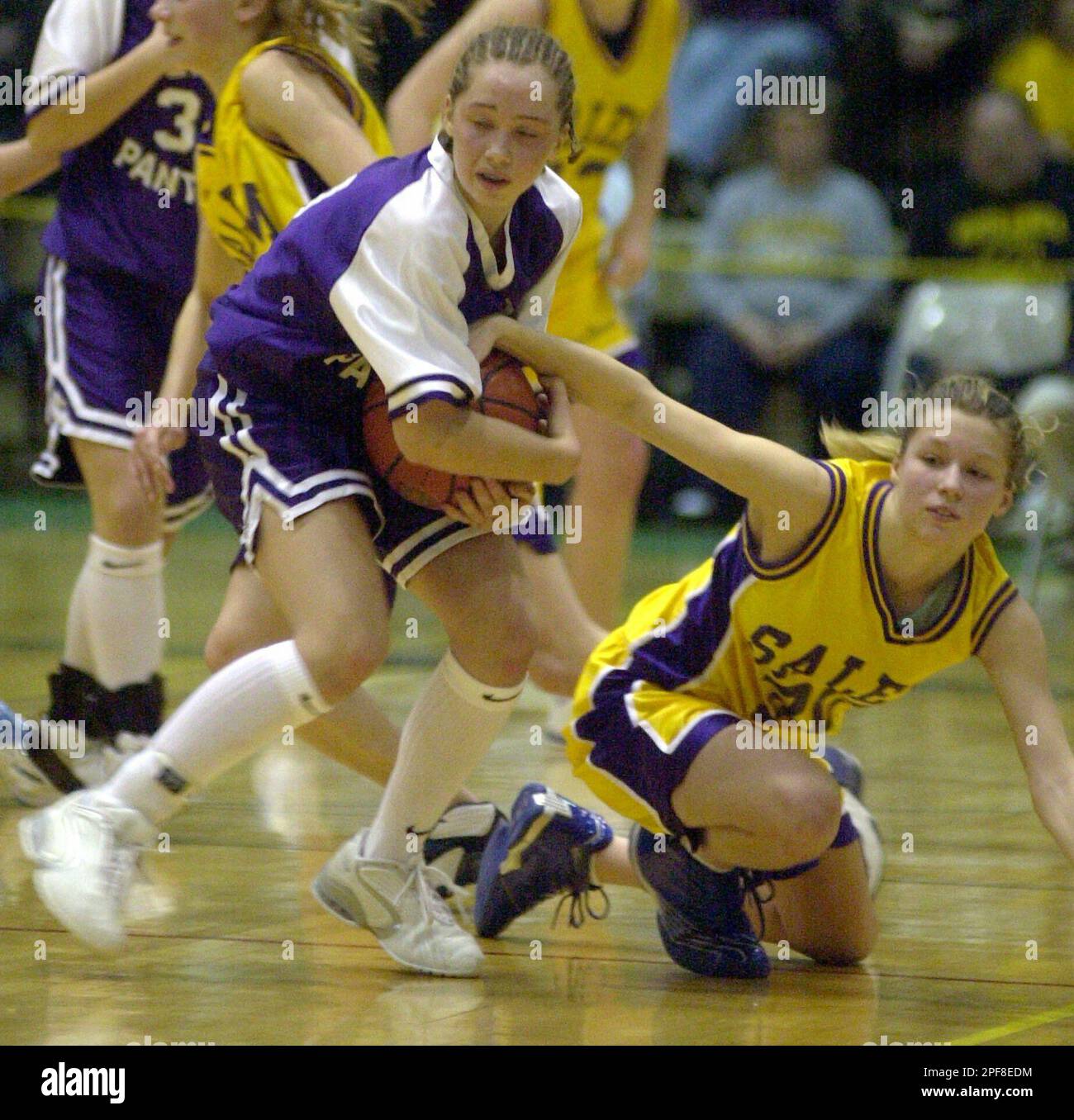 Pine Valley's Brianna Colburn, left, keeps control of the ball as Salem ...