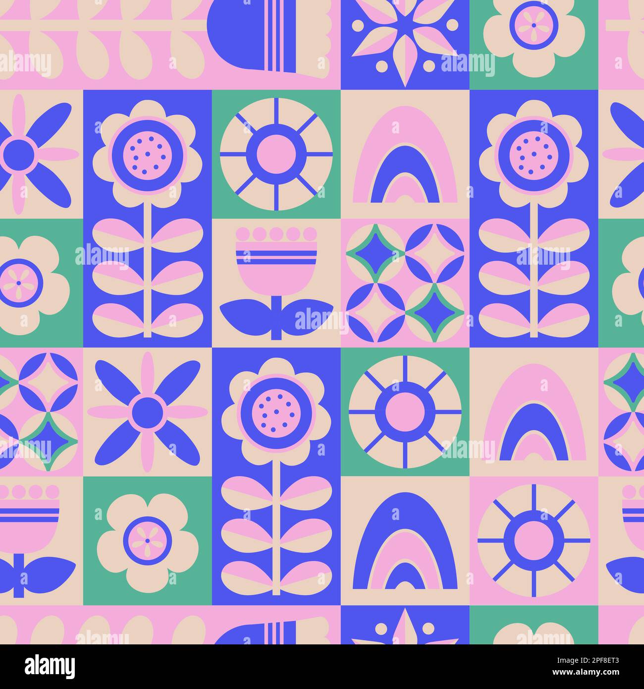 Geometric minimalistic floral seamless pattern. Colorful abstract ...