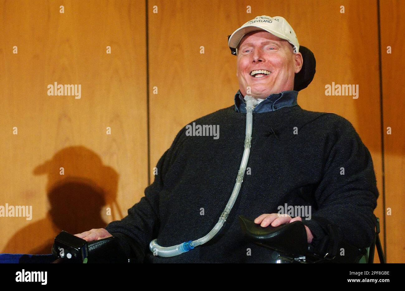 Christopher Reeve smiles as he speaks about some of the successes he ...