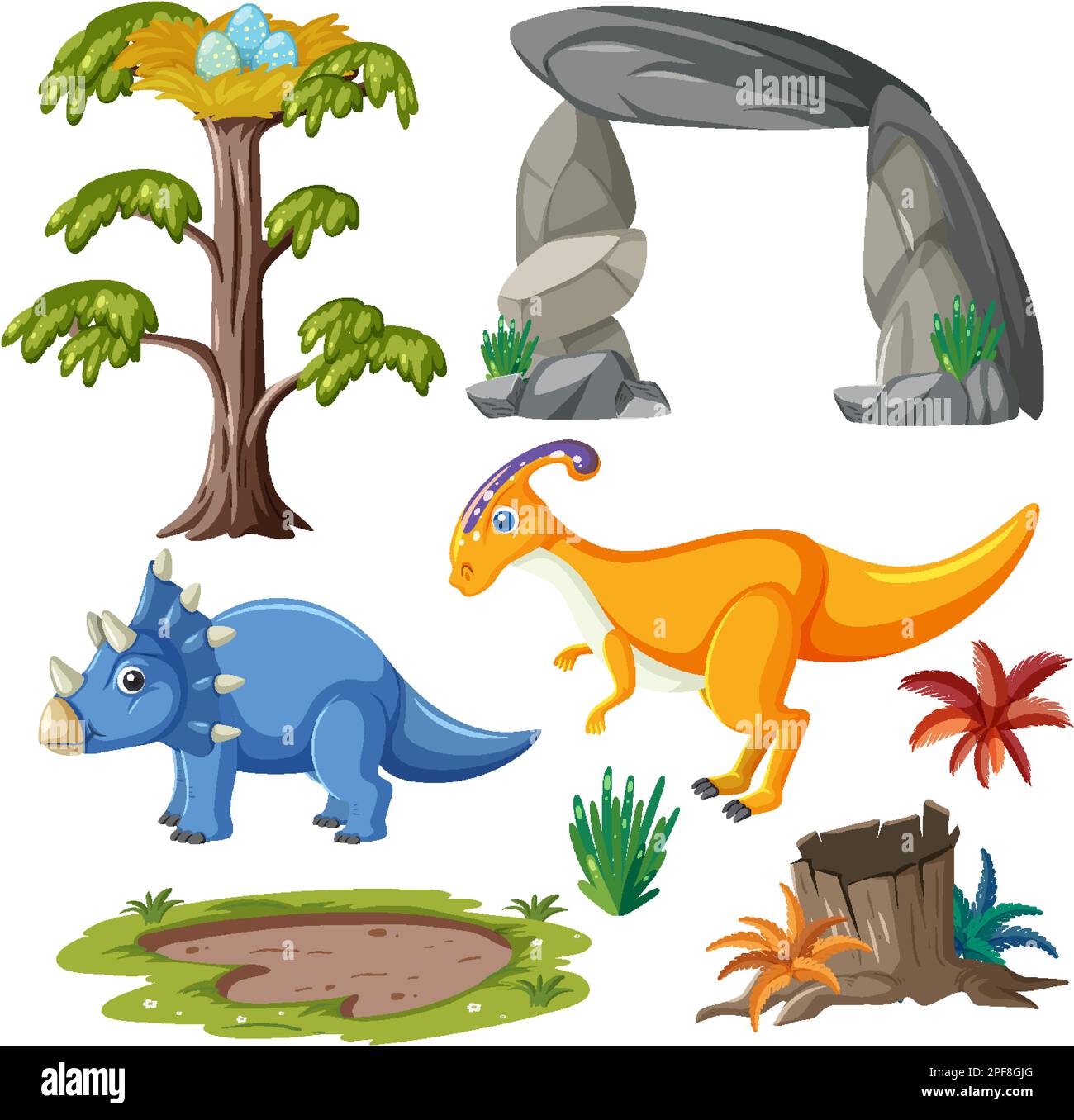 Dinosaurs and Natural Elements Vector Collection illustration Stock ...