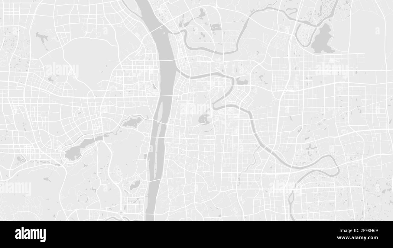 White and light grey Changsha city area vector background map, roads ...
