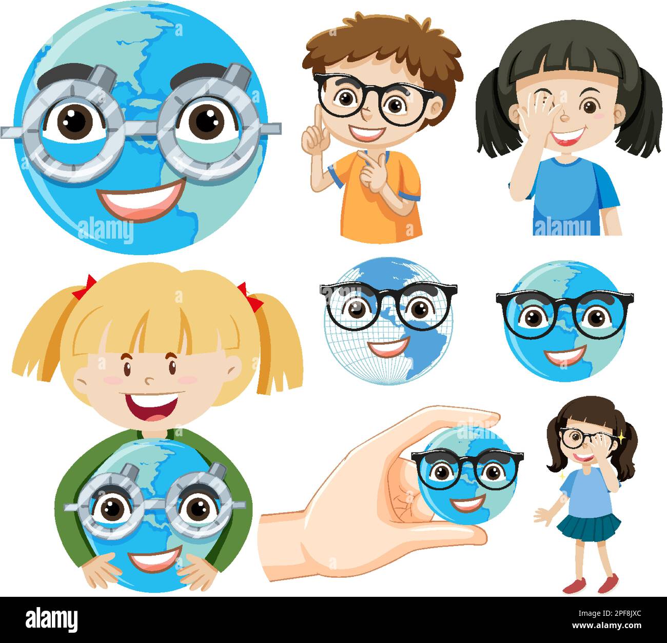 Set of children cartoon character with eyes issue illustration Stock ...