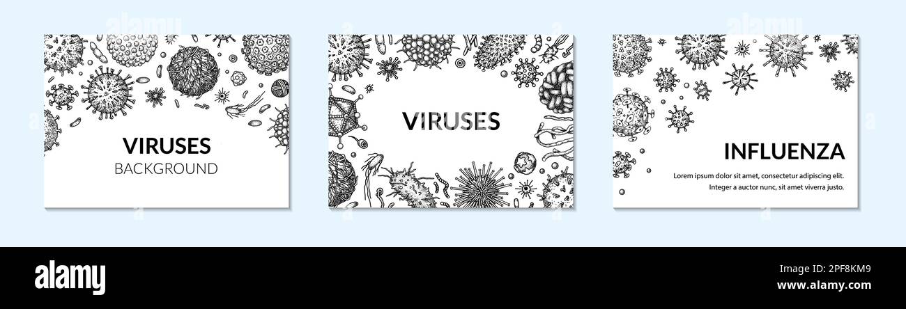 Set of virus horizontal backgrounds in sketch style. Hand drawn ...