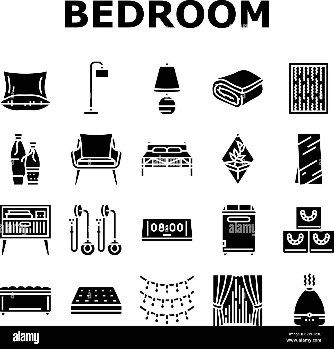 bedroom room interior bed icons set vector Stock Vector Image & Art - Alamy
