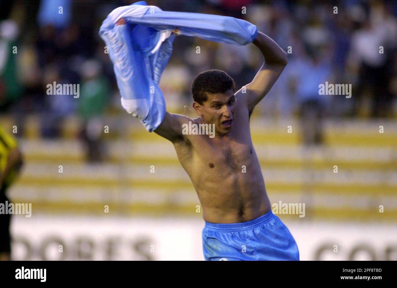 Bolivar player Joaquin Botero celebrates his goal against Peniarol in ...