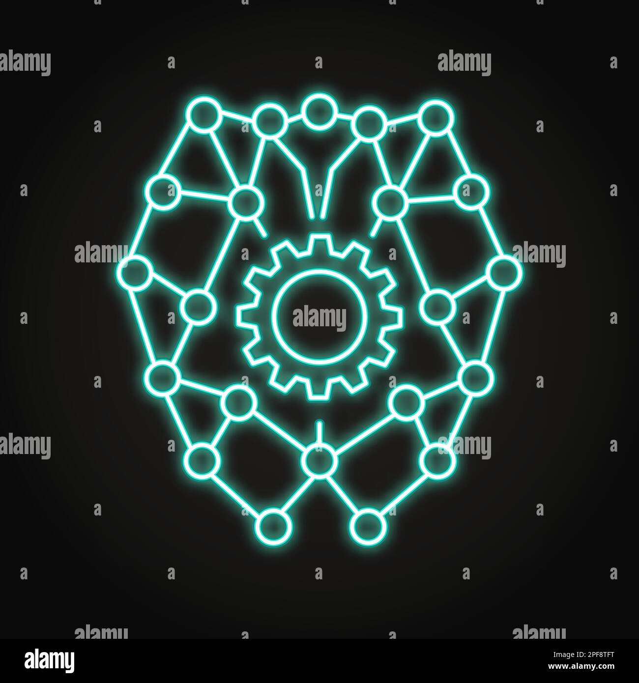 Deep Learning Neon Icon In Line Style Machine Learning Artificial Intelligence Symbol Vector