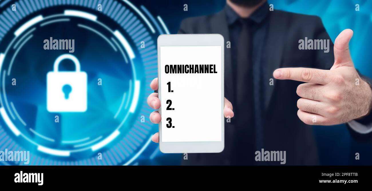 Text sign showing Omnichannel. Word Written on type of retail that ...