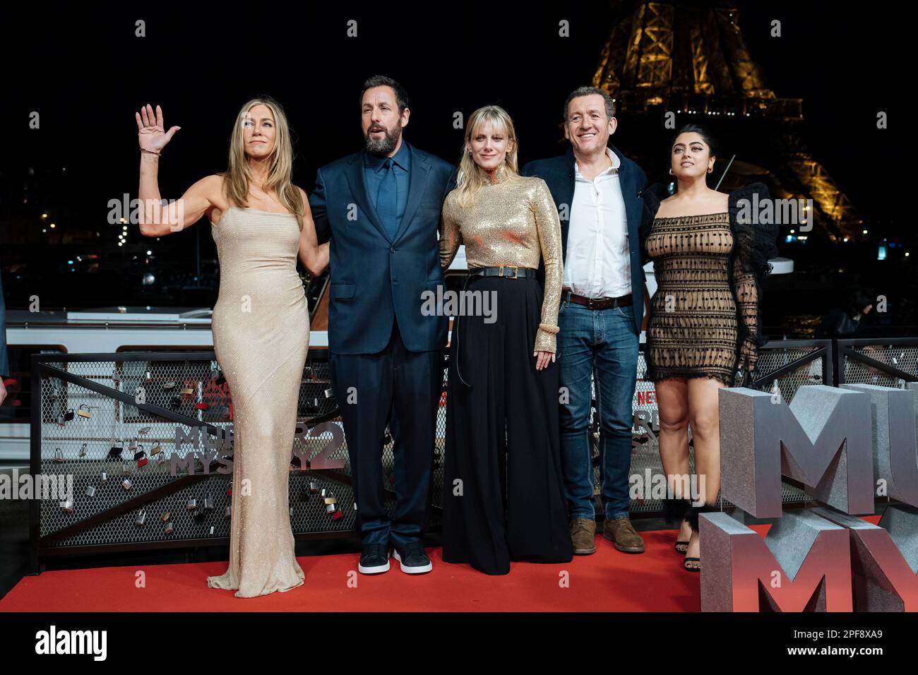 From left to right, Jennifer Aniston, Adam Sandler, Melanie Laurent ...