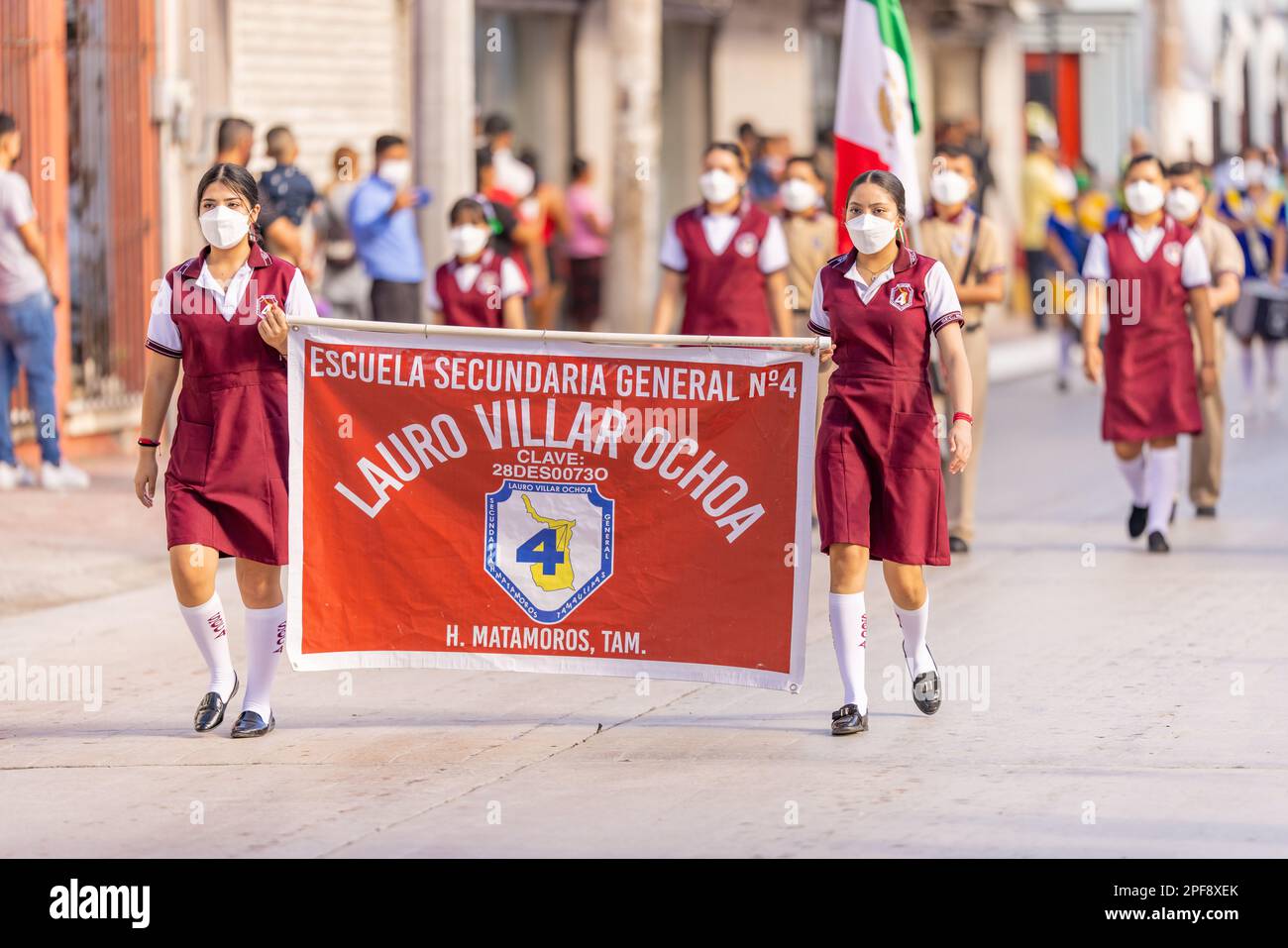 Matamoros, Tamaulipas, Mexico - September 16, 2022: Desfile 16 de Septiembre, Members of the ...