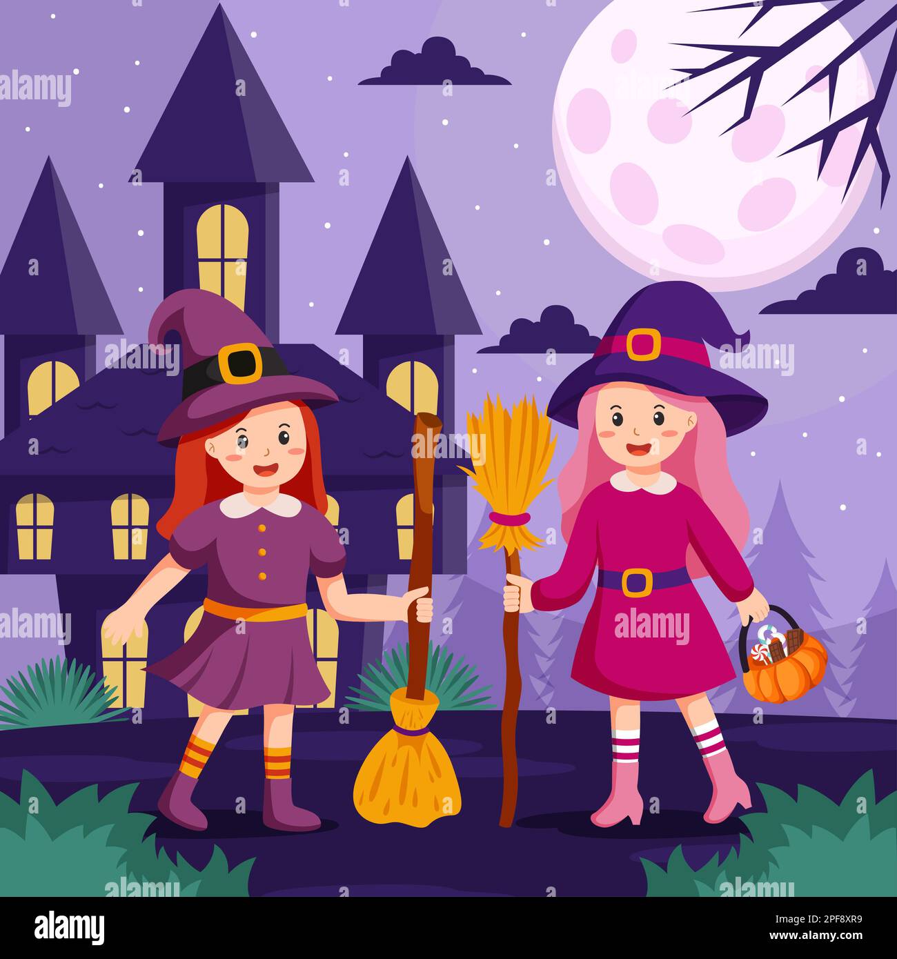 Happy Halloween background design vector with kids in Halloween ...