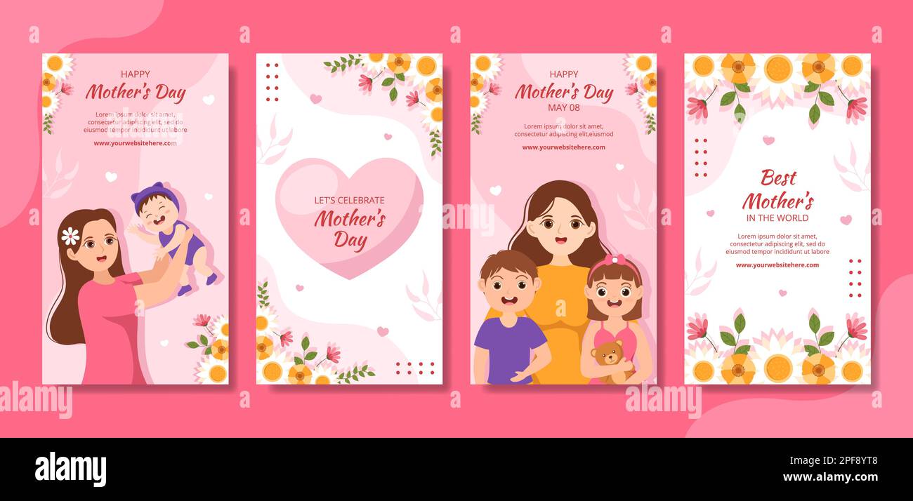 Happy Mother Day Social Media Stories Flat Cartoon Hand Drawn Templates ...