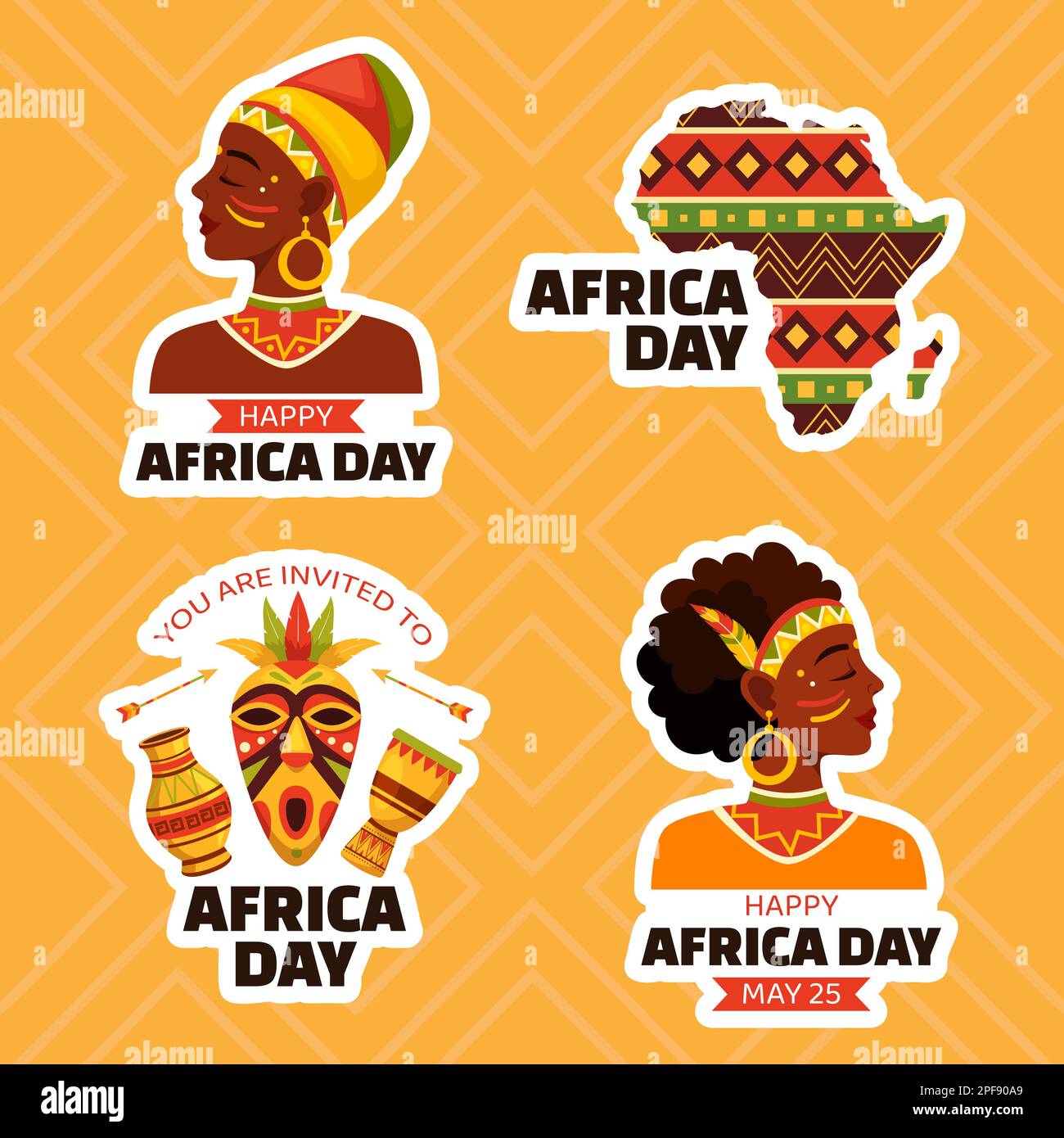 Happy Africa Day Label Flat Cartoon Hand Drawn Templates Background ...