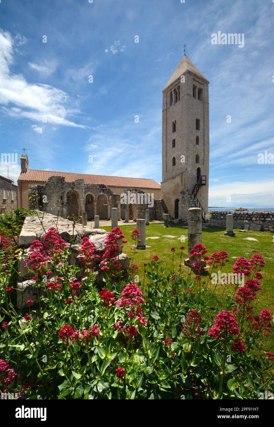 Bell tower, Benedictine Monastery of St. Andrew, Rab town, Rab island ...
