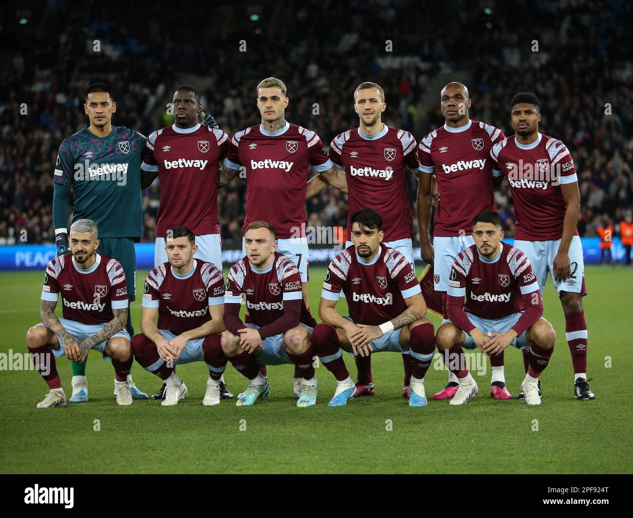 London, UK. 16th Mar, 2023. West Ham Utd players pose for a team ...