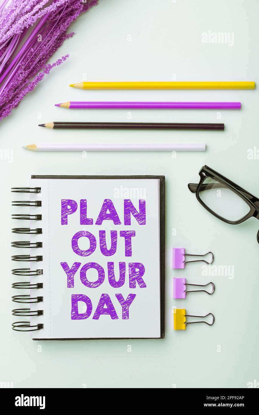 Hand writing sign Plan Out Your Day. Concept meaning Make an schedule ...