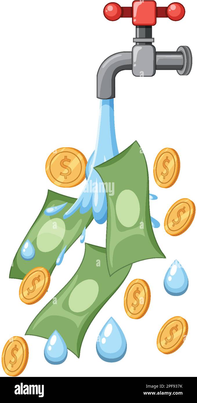 Water and money flowing from water tap illustration Stock Vector Image ...