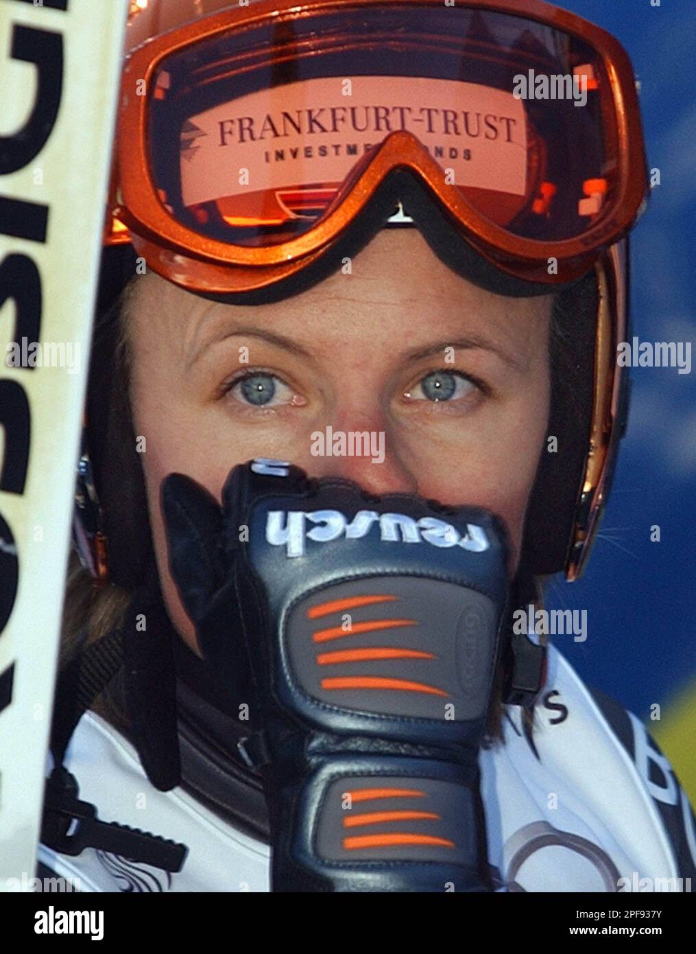 Germany's Martina Ertl pauses in the finish area after the women's ...