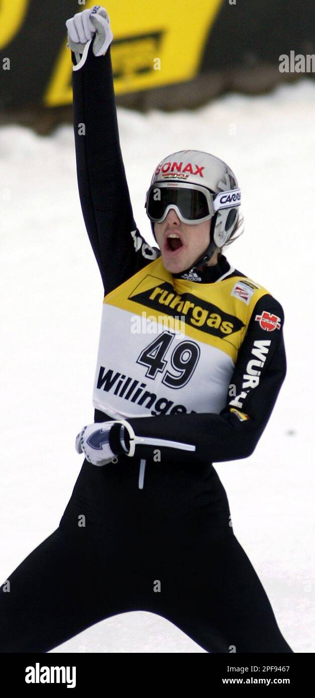 German ski-jumper Sven Hannawald celebrates after he won the World Cup ...