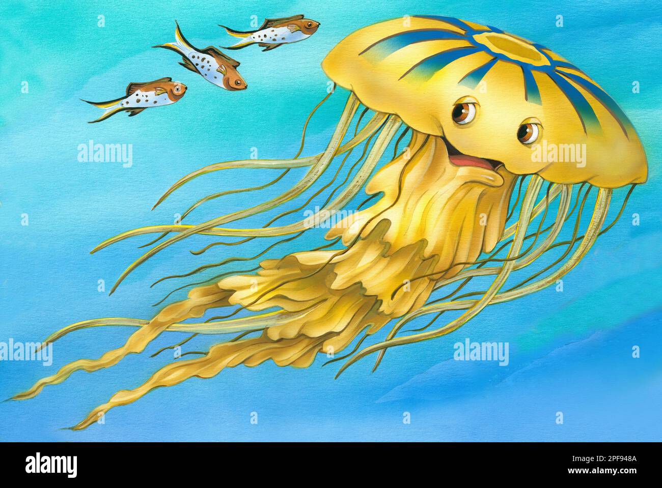 Animals-Happy jellyfish character flating in sea Stock Photo - Alamy