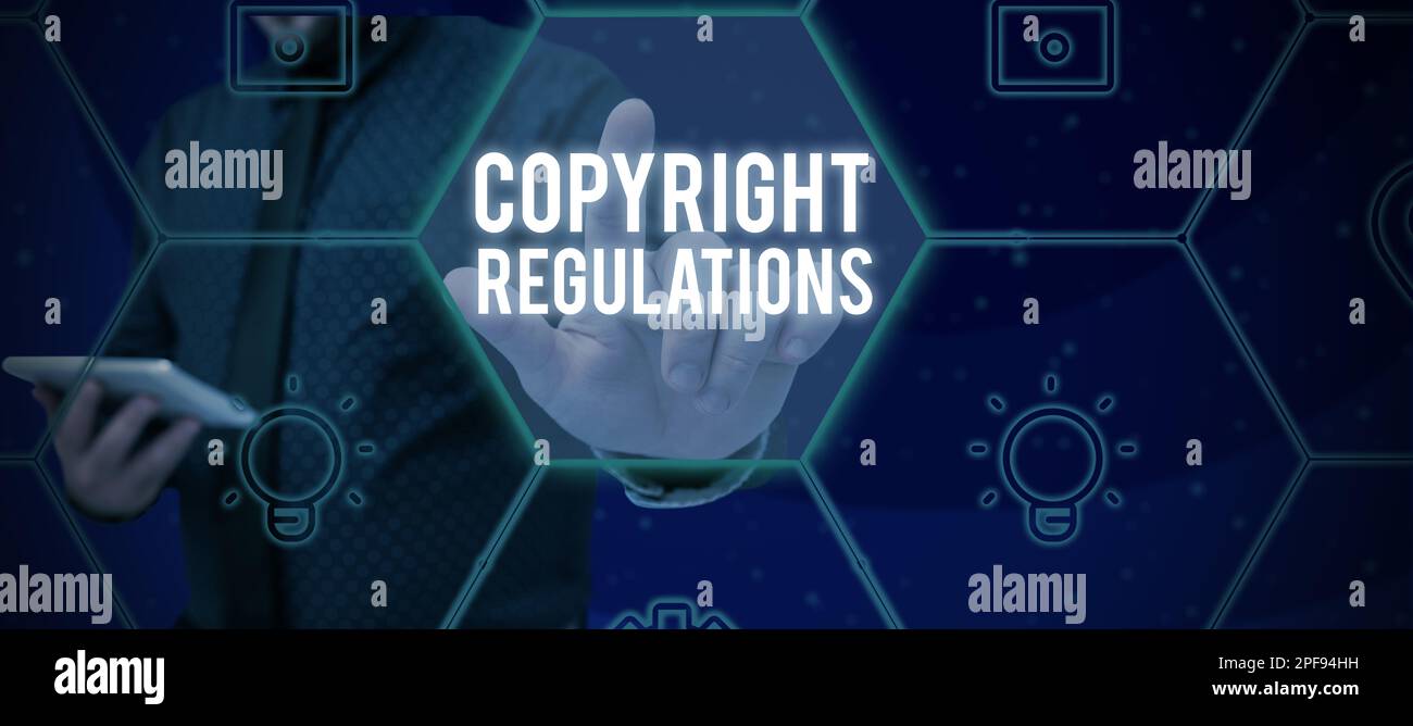 Text showing inspiration Copyright Regulations. Word Written on body of ...